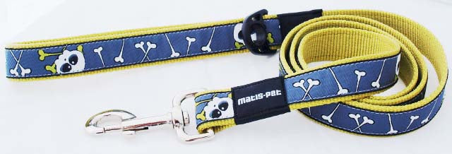 MATIS Design vodilica za psa, 2,5cm/140cm, siva lubanja